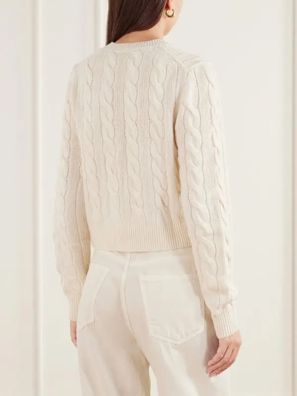 Polo Ralph Lauren Cropped Cable-knit Wool And Cashmere-blend Cardigan - Neutrals