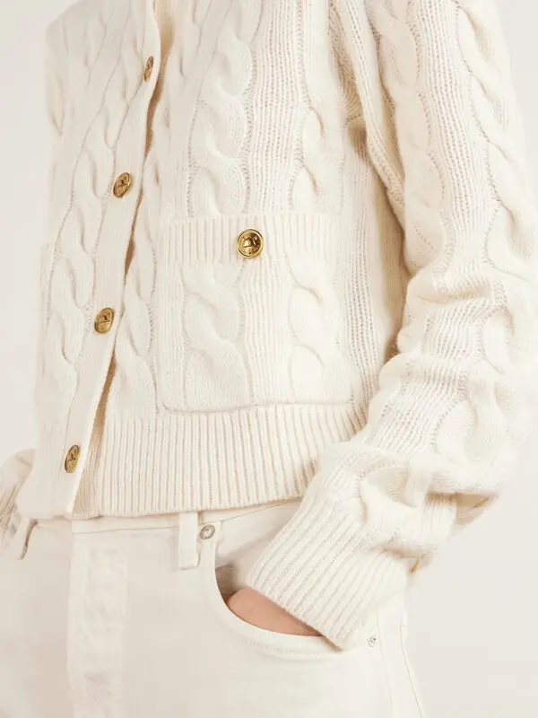 Polo Ralph Lauren Cropped Cable-knit Wool And Cashmere-blend Cardigan - Neutrals