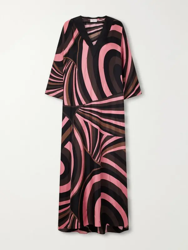Emilio Pucci Scalloped Printed Silk-twill Kaftan - Multi
