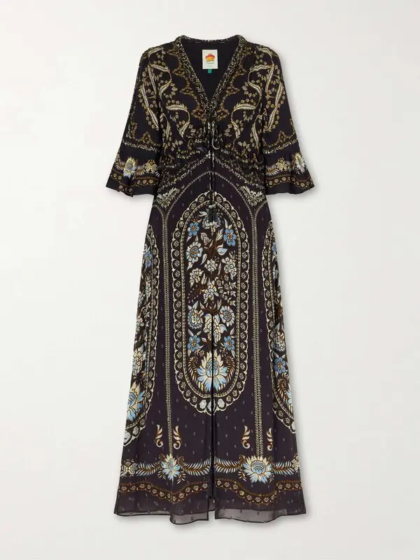 Farm Rio Daniela Ruffled Printed Embroidered Crepe Maxi Dress - Multi