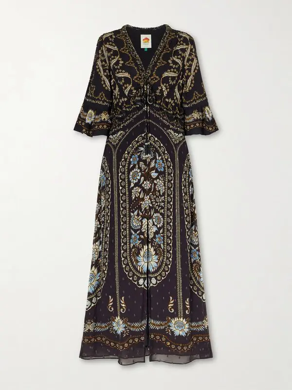 Farm Rio Daniela Ruffled Printed Embroidered Crepe Maxi Dress - Multi