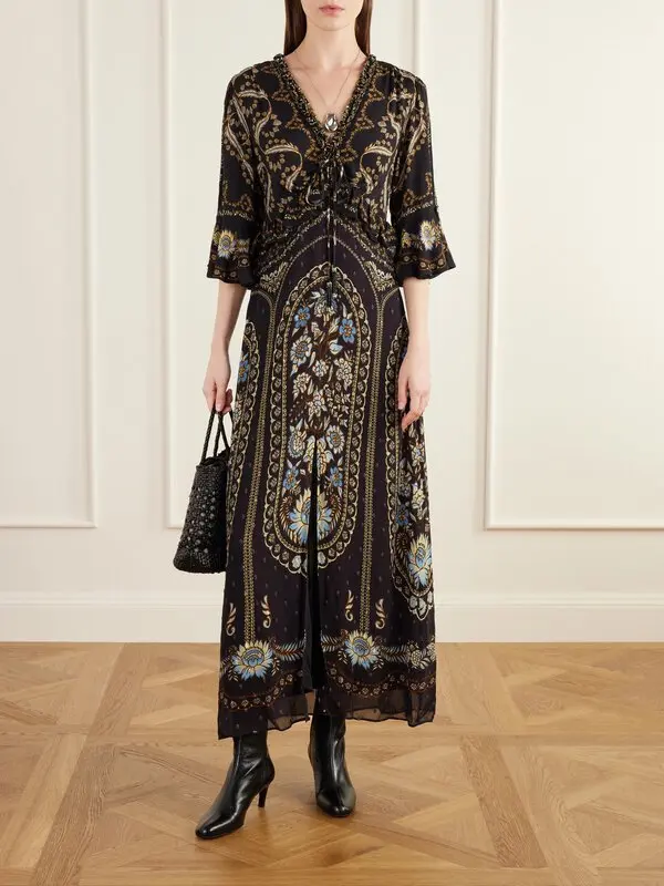 Farm Rio Daniela Ruffled Printed Embroidered Crepe Maxi Dress - Multi