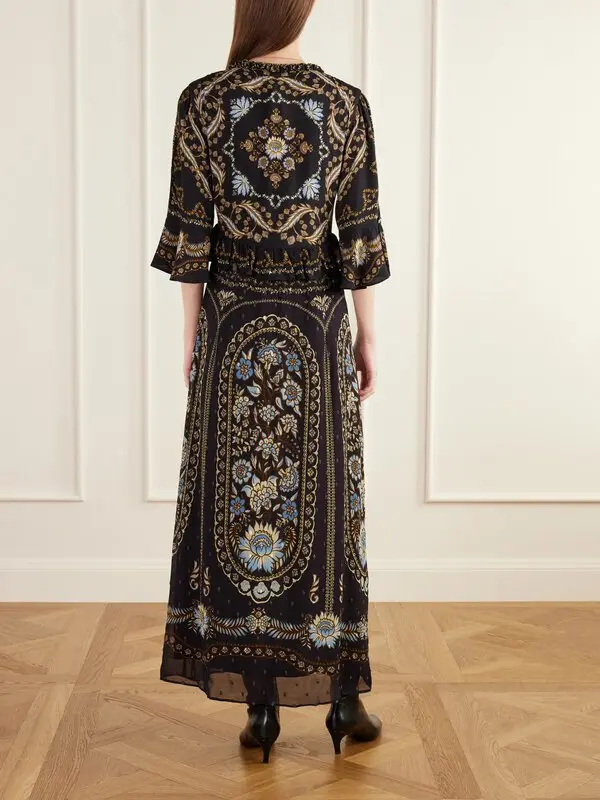 Farm Rio Daniela Ruffled Printed Embroidered Crepe Maxi Dress - Multi