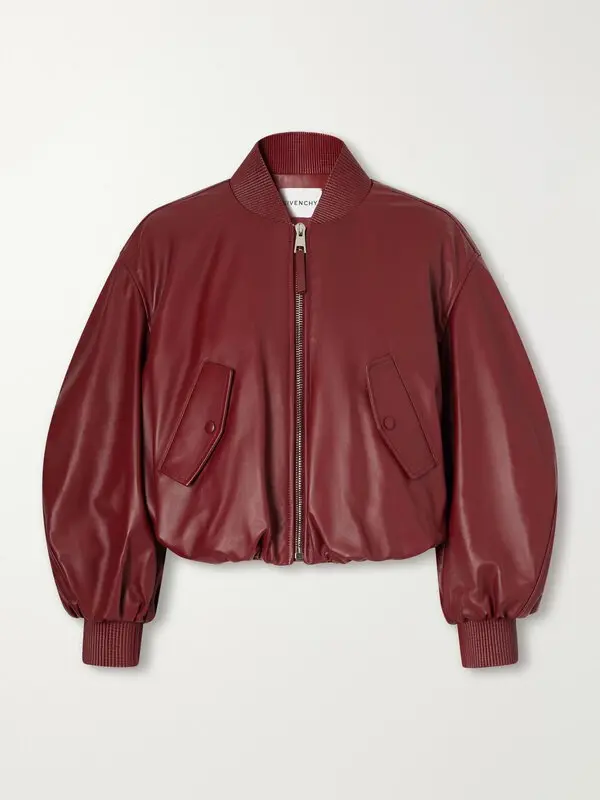 Givenchy Cropped Gathered Leather Bomber Jacket