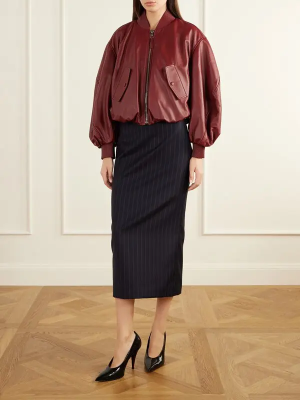 Givenchy Cropped Gathered Leather Bomber Jacket