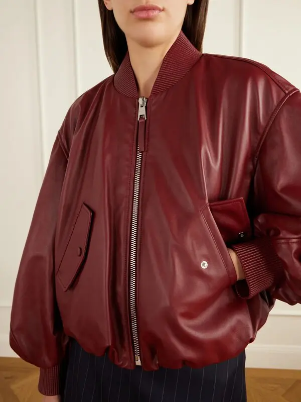 Givenchy Cropped Gathered Leather Bomber Jacket
