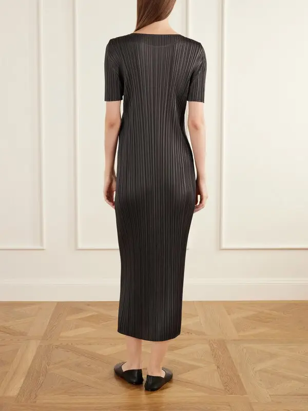 Issey Miyake Plissé Satin Midi Dress - Gray