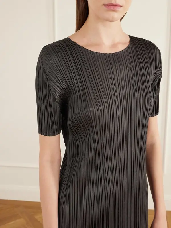 Issey Miyake Plissé Satin Midi Dress - Gray