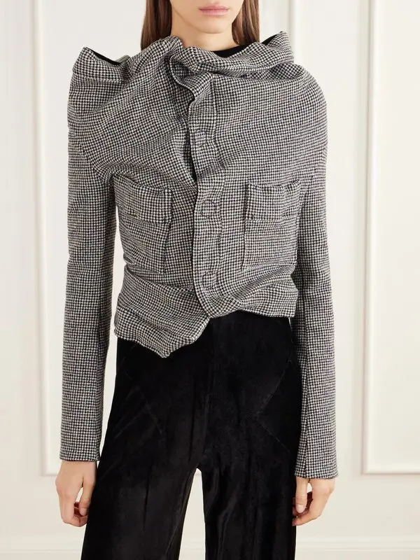 Junya Watanabe Asymmetric Houndstooth Wool-blend Jacket - Gray
