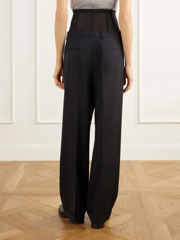 Tibi Mesh-trimmed Pleated Fresco Straight-leg Pants