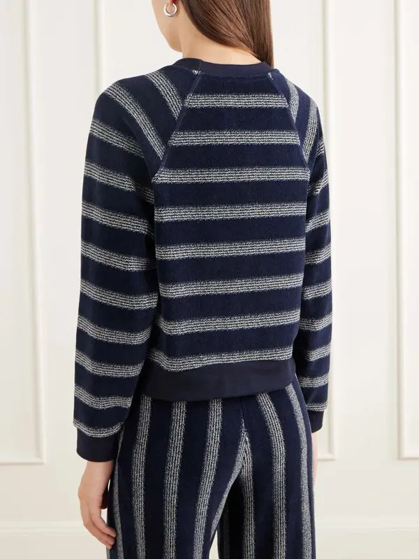 Suzie Kondi Tilos Striped Velour Sweatshirt - Navy