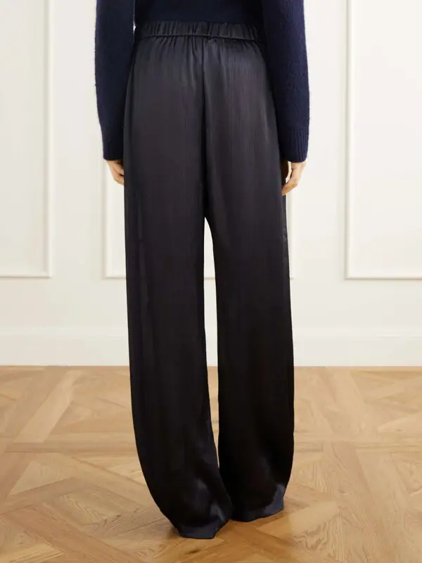Tibi Winslow Plissé-satin Wide-leg Pants - Navy