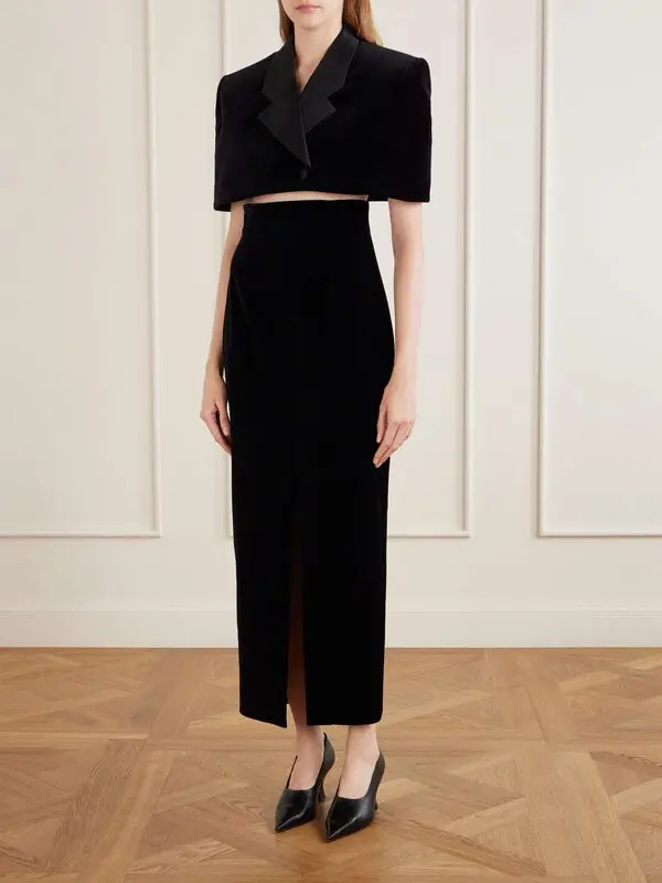Khaite Ilora Double-breasted Velvet Cotton-blend Evening Jacket