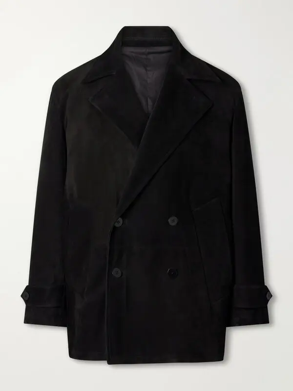 STOFFA Double-breasted Suede Jacket - Black