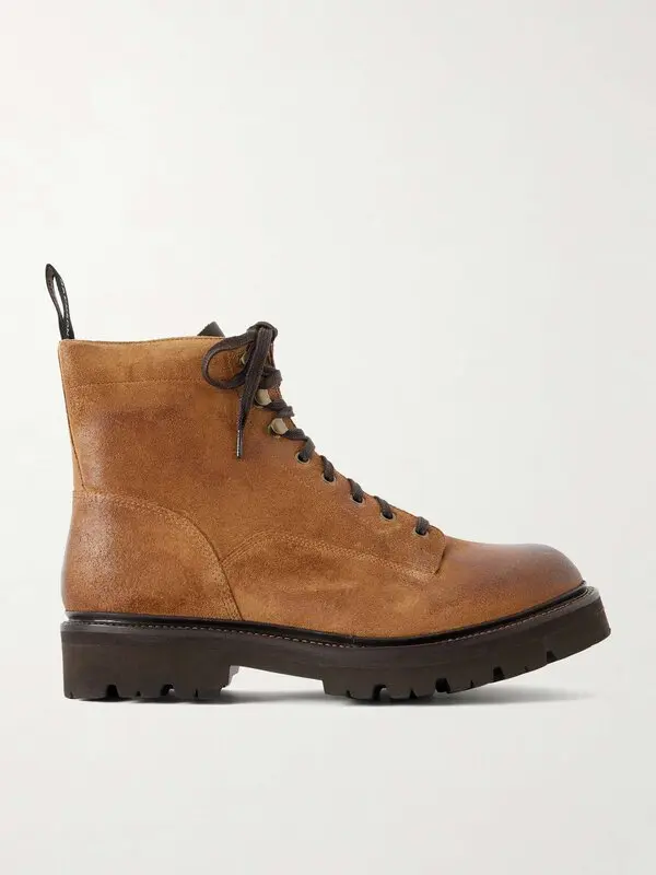 Grenson Callum Burnished-suede Lace-up Boots - Brown