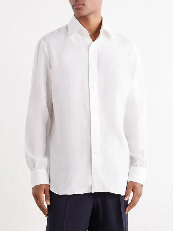 Thom Sweeney Linen Straight Point Collar Shirt - Neutrals