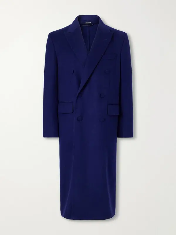 TOM FORD Double-breasted Brushed Wool And Cashmere-blend Felt Coat - Blue