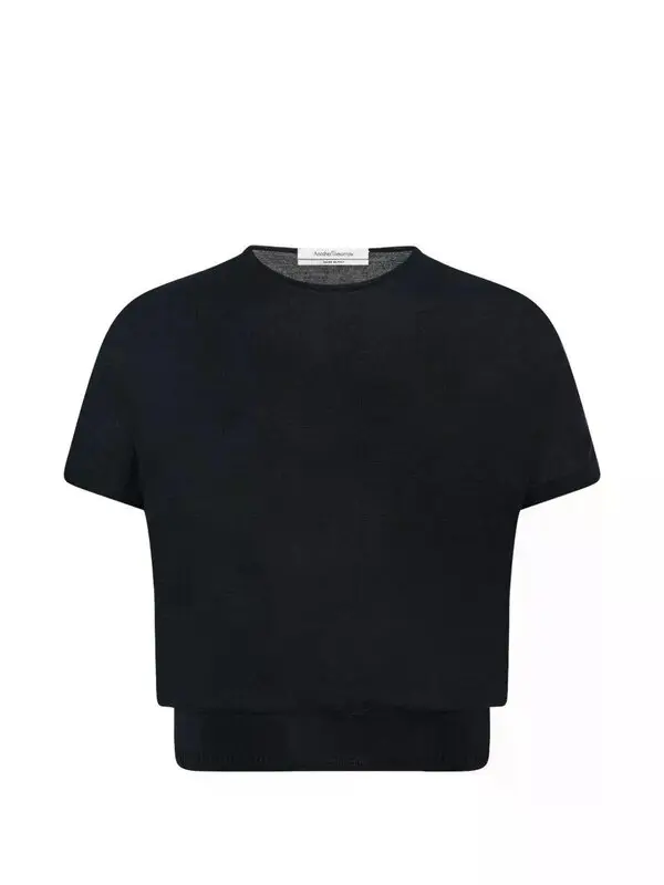 Another Tomorrow Short-sleeve Wool Top - Black