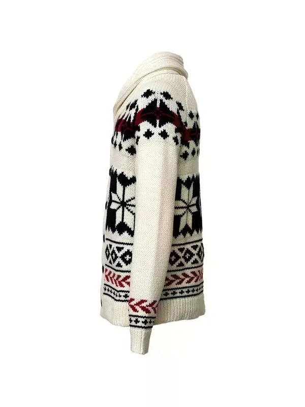 MC2 SAINT BARTH Archer Cream Cardigan In A Wool And Cashmere Blend With A Nordic Motif - Neutrals