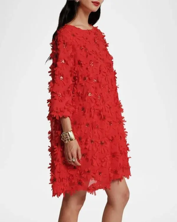 FRANCES VALENTINE Edie Daisy Appliqué Mini Dress - Red