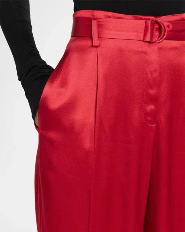 Lapointe Satin Belted Straight-leg Pants - Deep Red