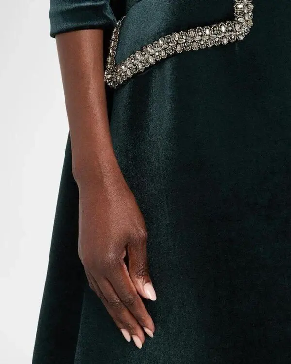 Rickie Freeman For Teri Jon Embellished Velvet Cocktail Midi Dress - Forest