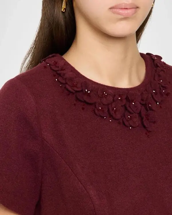 SACHIN BABI Reese Floral Applique Brushed Knit Midi Dress - Malbec