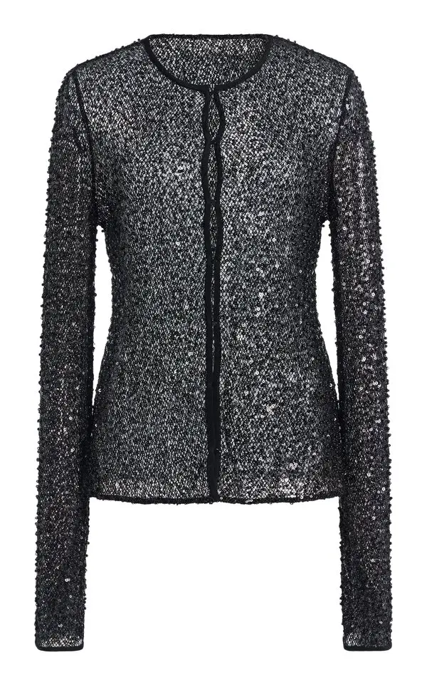 SIR. Cassia Sequined Mesh Top - Black