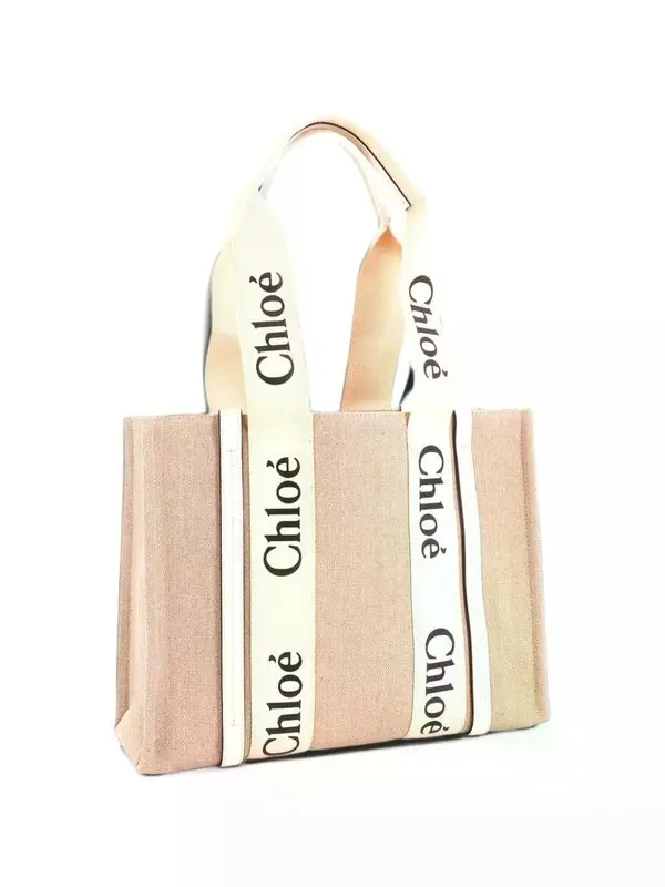 Chloé Woody Canvas With Leather Medium Tote Bag