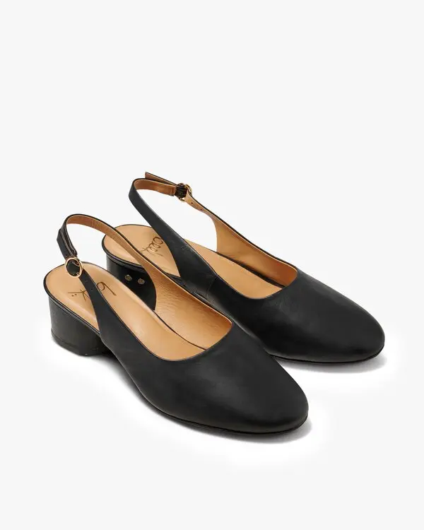 Beek Lora Leather Ballet Slingback Heel - Black