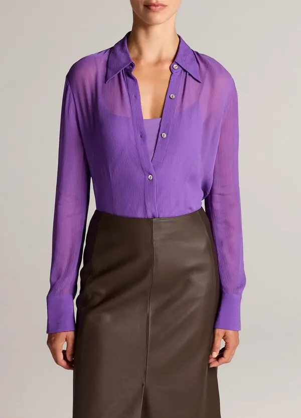 Vince Sheer Crinkled Chiffon Blouse - Hyacinth