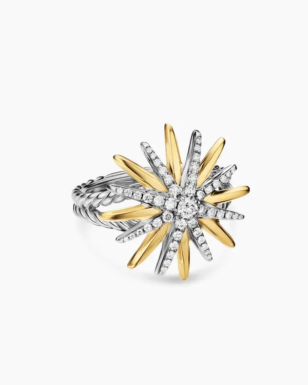 David Yurman Starburst Ring In Sterling Silver With 18k Yellow Gold And Diamonds - Diamond