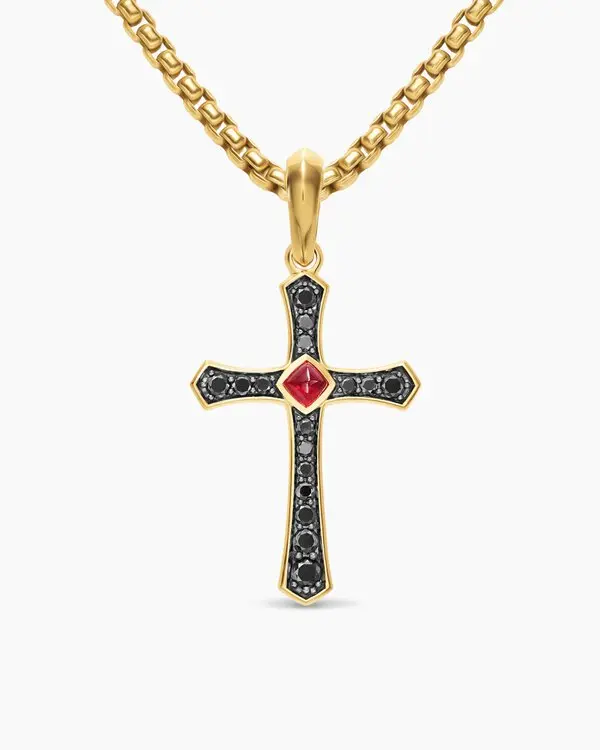 David Yurman Knife Edge Cross Amulet In 18k Yellow Gold With And Black Diamonds - Ruby
