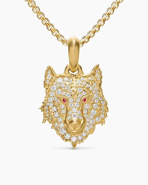 David Yurman Petrvs® Wolf Amulet In 18k Yellow Gold With Rubies And Diamonds - Ruby