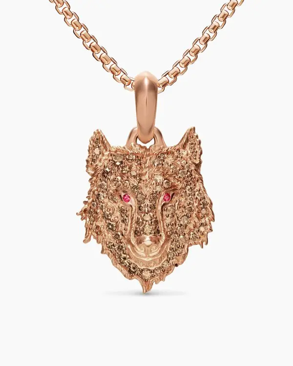 David Yurman Petrvs® Wolf Amulet In 18k Rose Gold With Rubies And Cognac Diamonds - Ruby