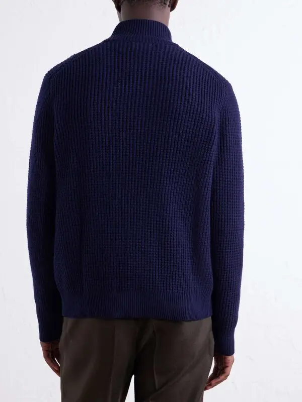 Polo Ralph Lauren Pony-embroidered Waffle-knit Wool And Cotton-blend Half-zip Sweater - Navy