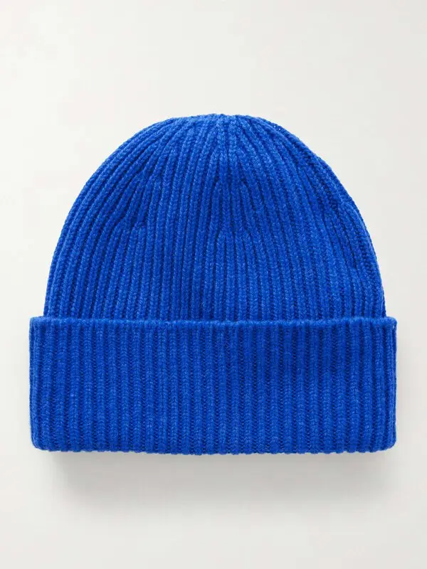 William Lockie Ribbed Cashmere Beanie - Blue