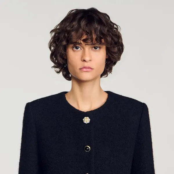 Sandro Decorative Button Tweed Jacket