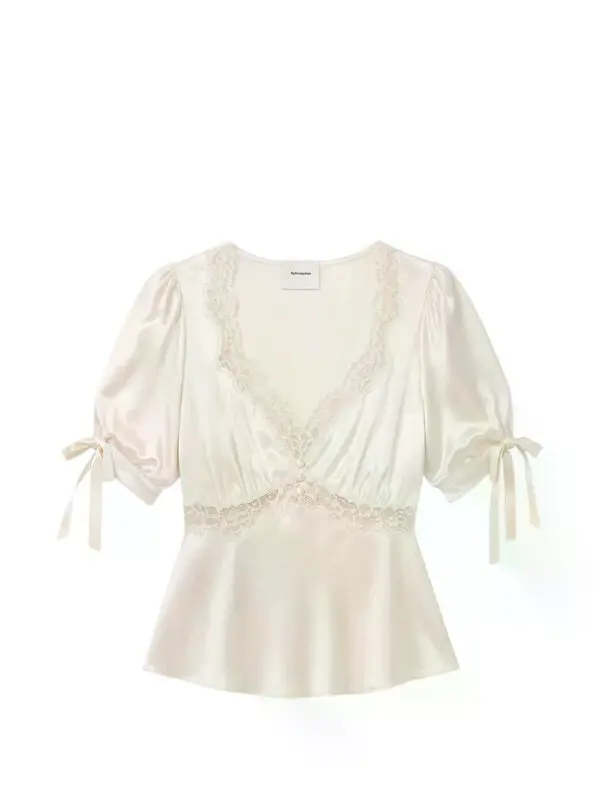 REFORMATION Dolly Lace-trim Silk Blouse