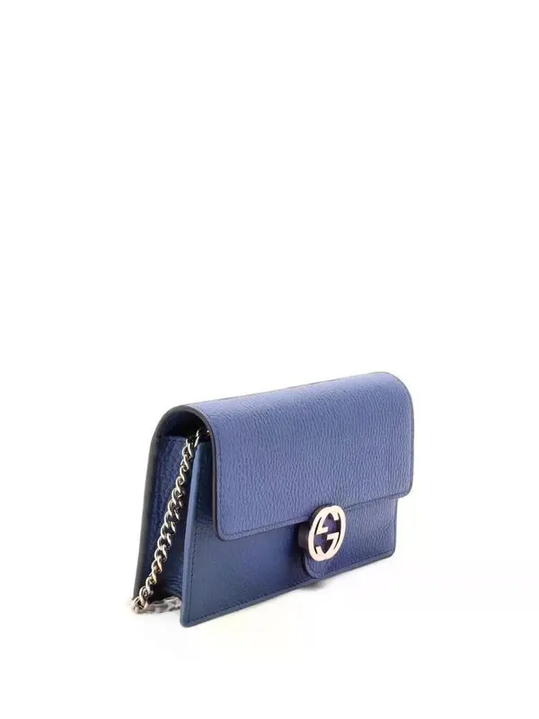 Gucci Interlocking Wallet On Chain Leather Crossbody Bag - Blue