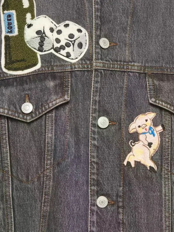 Gucci 2018 Appliqué Corduroy-trimmed Denim Jacket
