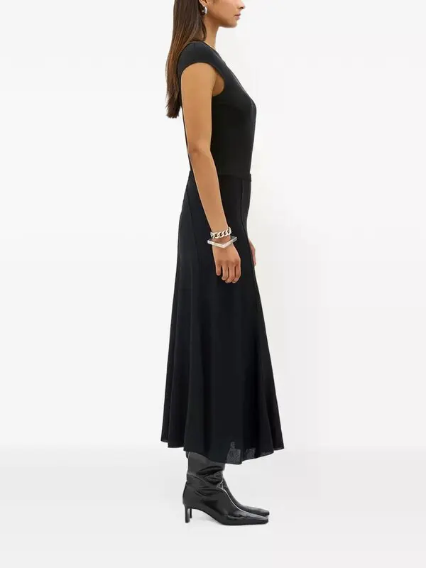 Another Tomorrow Seamed Knit Flare Midi Skirt