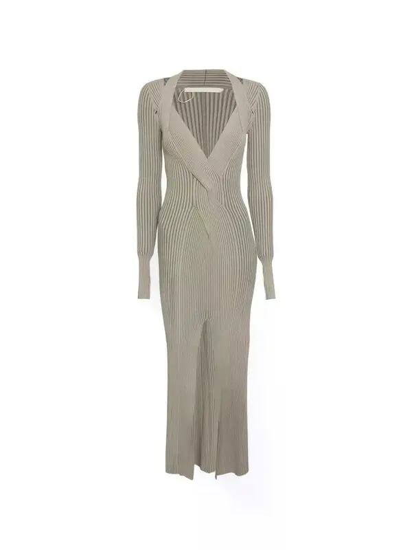 DION LEE Twist-detail Rib-knit Dress - Grey