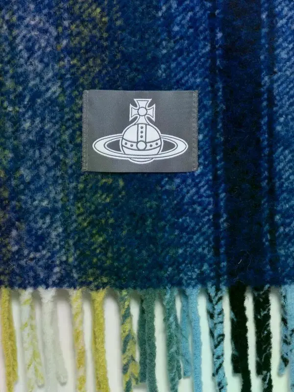 VIVIENNE WESTWOOD Orb-patch Fringed Scarf - Blue