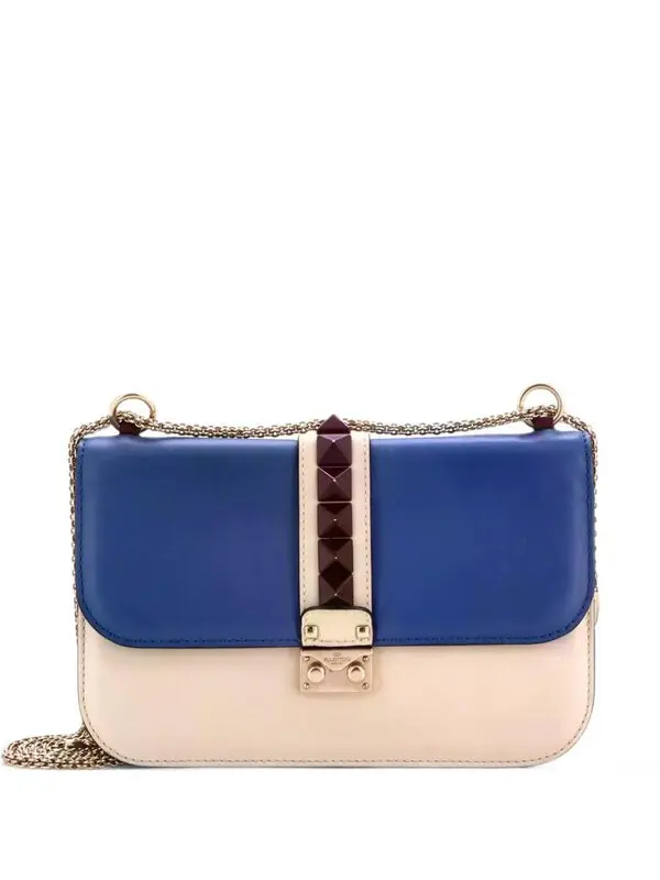 Valentino Garavani Glam Lock Leather Medium Shoulder Bag - Blue