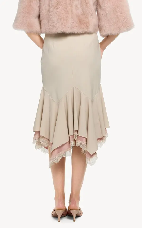 Elie Saab Lace Border Crepe Midi Skirt