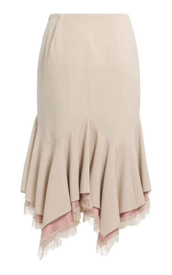 Elie Saab Lace Border Crepe Midi Skirt