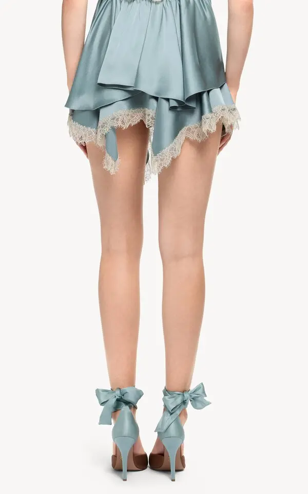 Elie Saab Envers Satin & Lace Mini Shorts - Blue