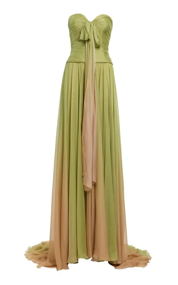 Elie Saab Gradient Chiffon Maxi Dress - Green