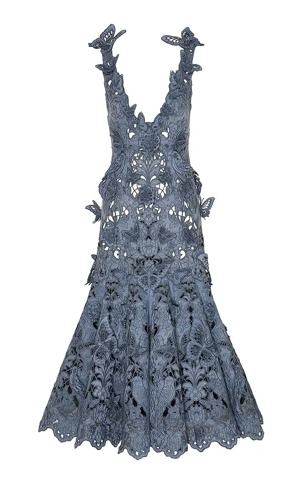 Zimmermann Becoming Embroidered Leather Maxi Dress